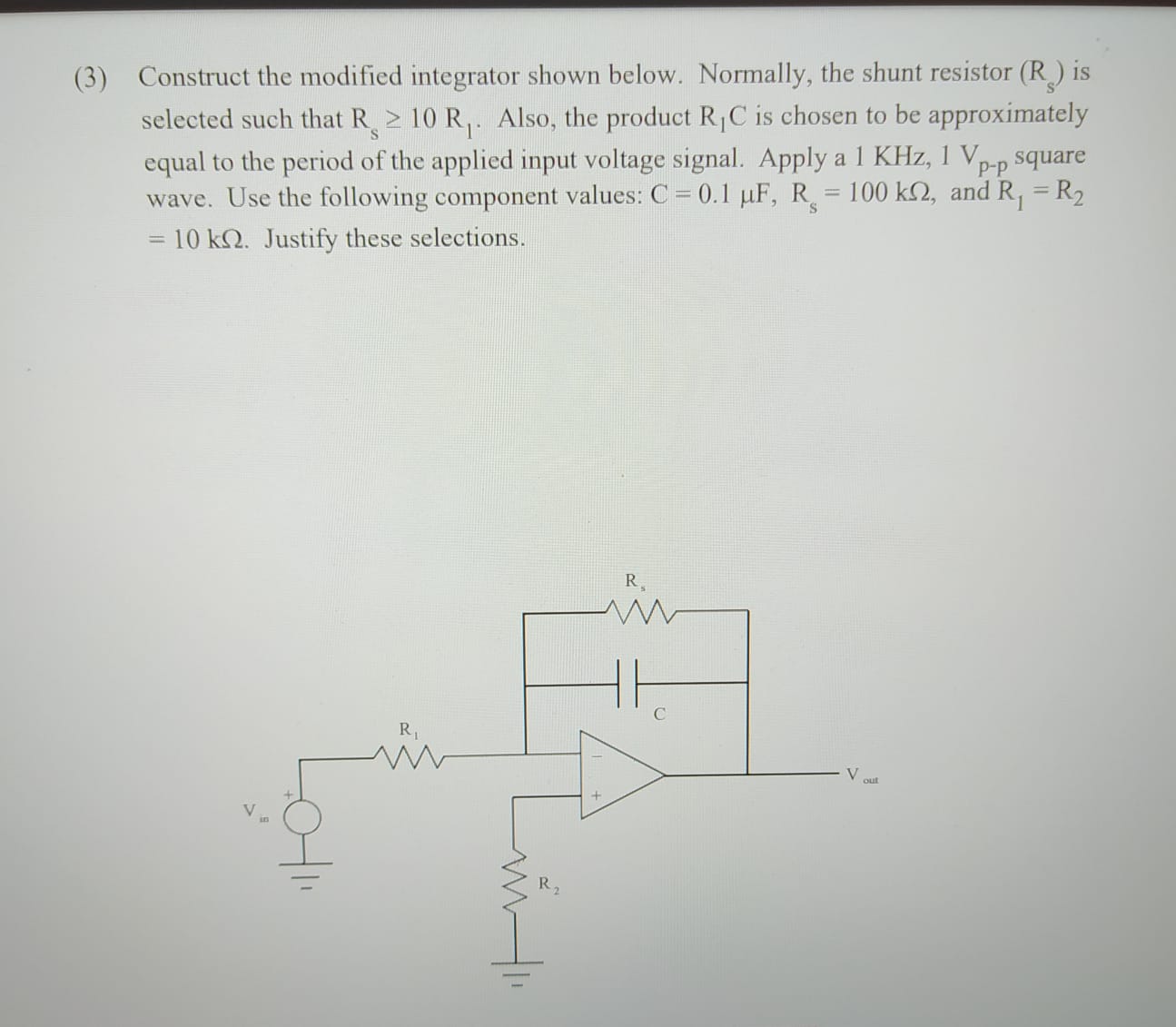 Solved (3) ﻿Construct the modified integrator shown below. | Chegg.com