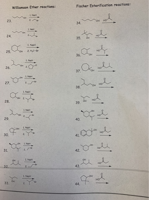 Solved Williamson Ether reactions: Fischer Esterification | Chegg.com