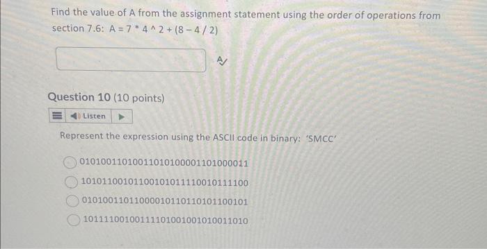Solved Find the value of A from the assignment statement | Chegg.com