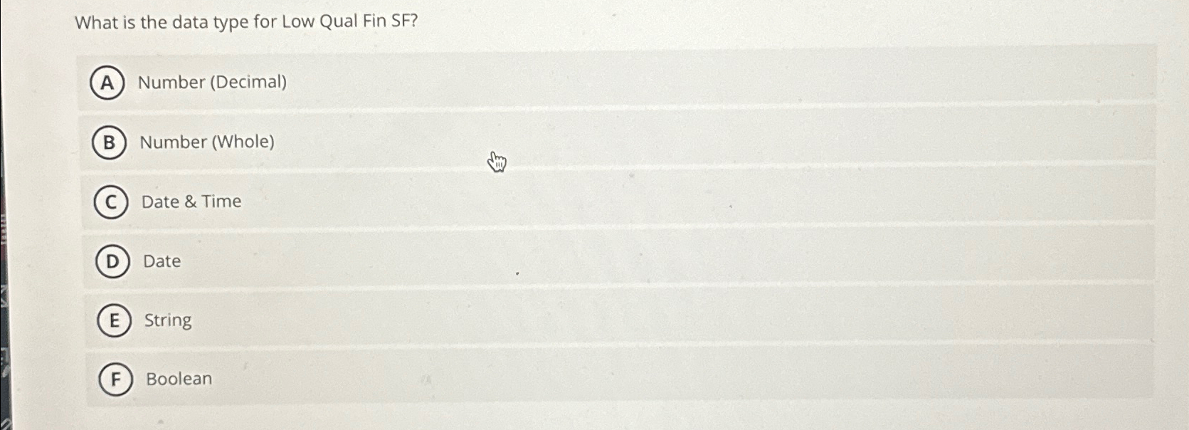 Solved What is the data type for Low Qual Fin SF?Number | Chegg.com