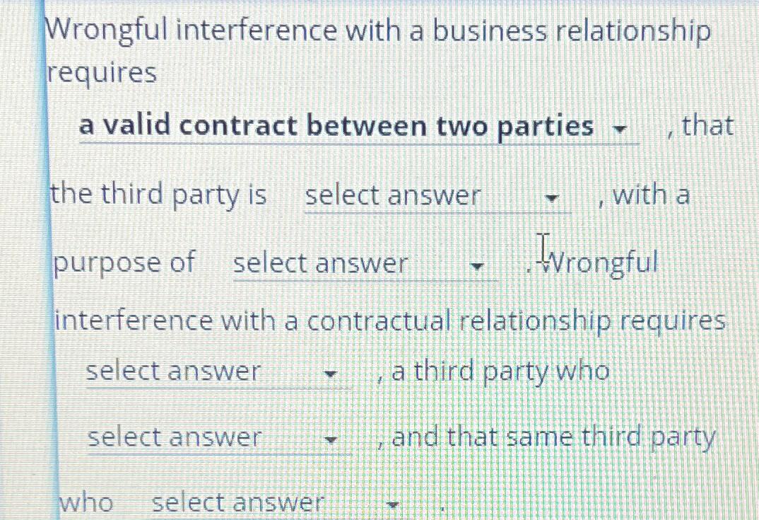 Solved Wrongful interference with a business relationship | Chegg.com