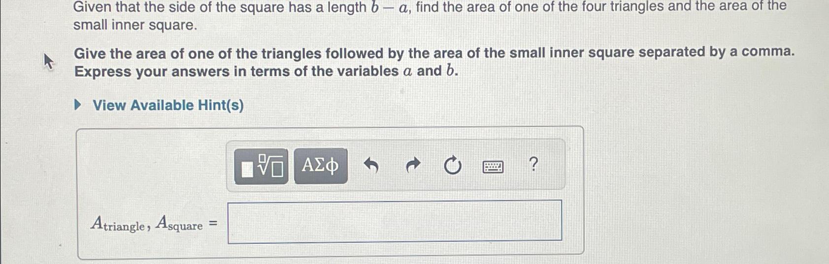 Solved Given that the side of the square has a length b-a, | Chegg.com
