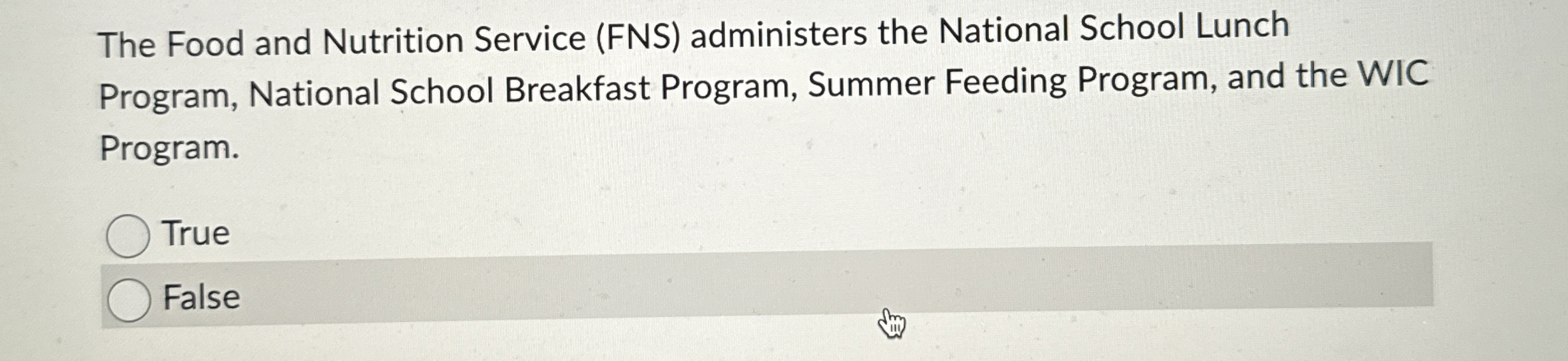 Solved The Food and Nutrition Service (FNS) ﻿administers the | Chegg.com