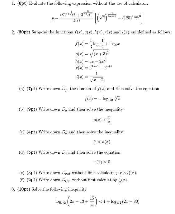 Solved 1. (6pt) Evaluate the following expression without | Chegg.com