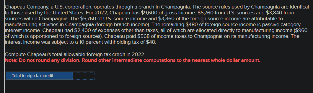 Solved Chapeau Company, a U.S. ﻿corporation, operates | Chegg.com