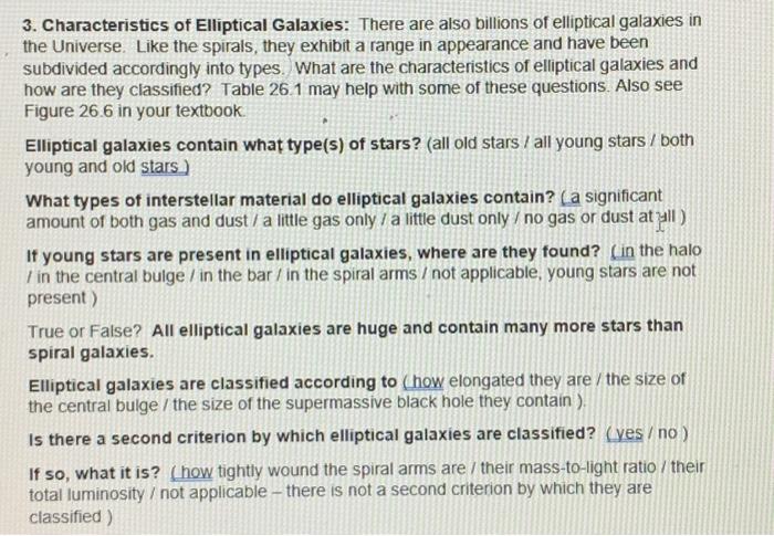 Solved 3. Characteristics of Elliptical Galaxies : There are | Chegg.com