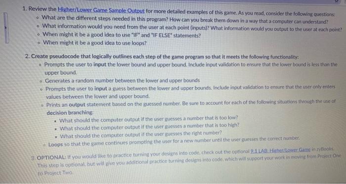 Solved 1 Review The Higherlower Game Sample Output For