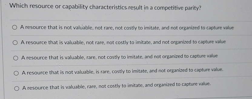 Solved Which resource or capability characteristics result | Chegg.com
