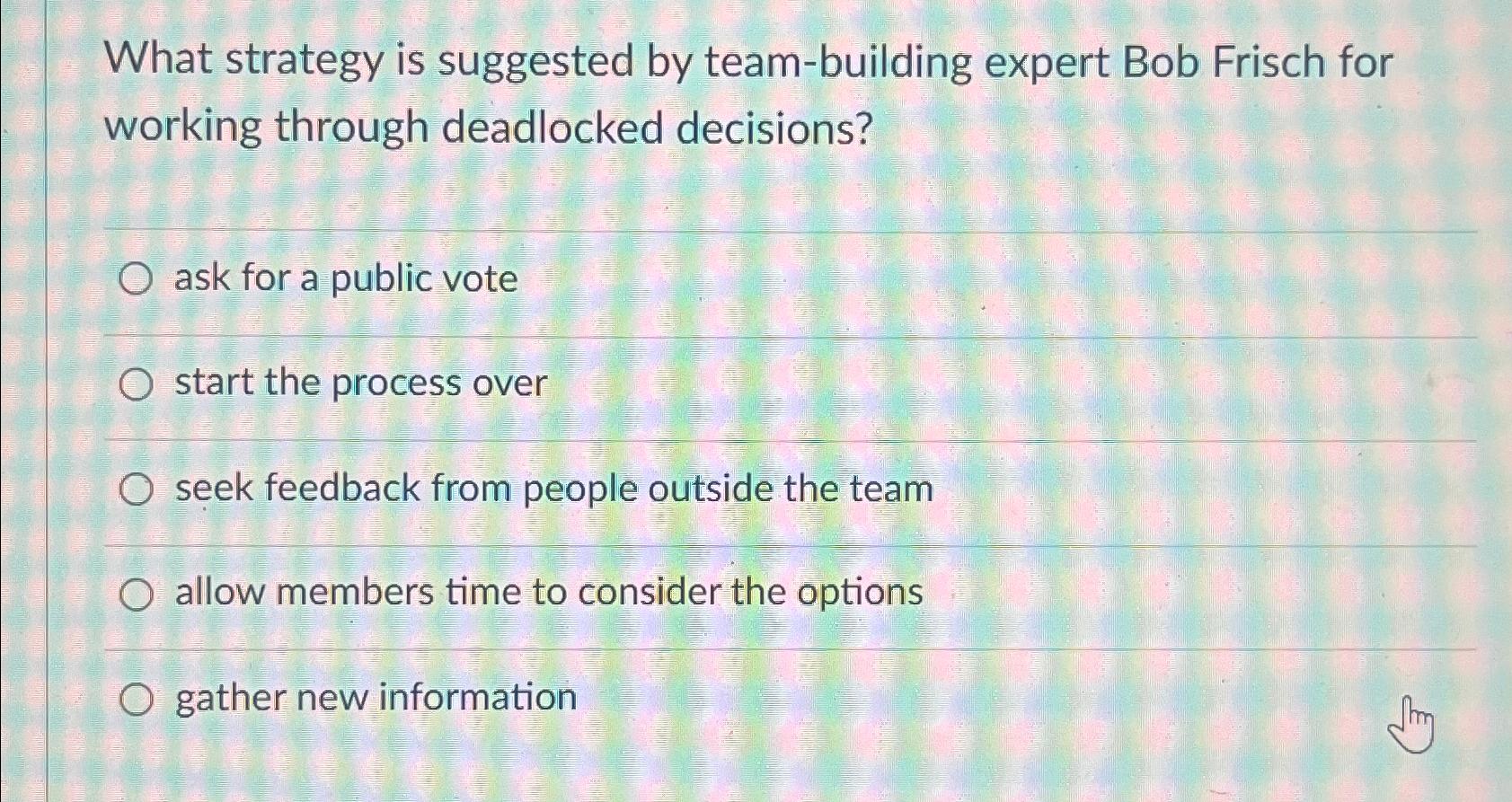 Solved What strategy is suggested by team-building expert | Chegg.com