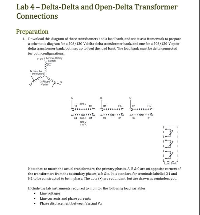 Solved Lab 4 - Delta-Delta and Open-Delta Transformer | Chegg.com