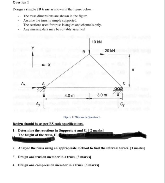 Solved Question 1 Design a simple 2D truss as shown in the | Chegg.com
