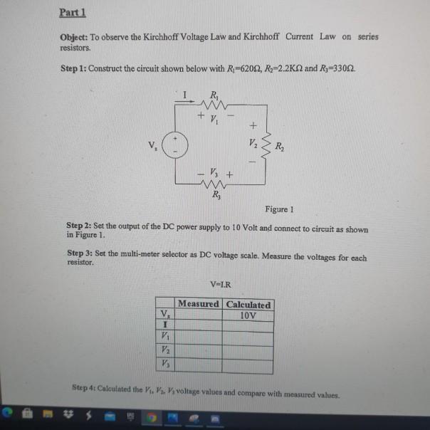 Solved Part 1 Object: To observe the Kirchhoff Voltage Law | Chegg.com