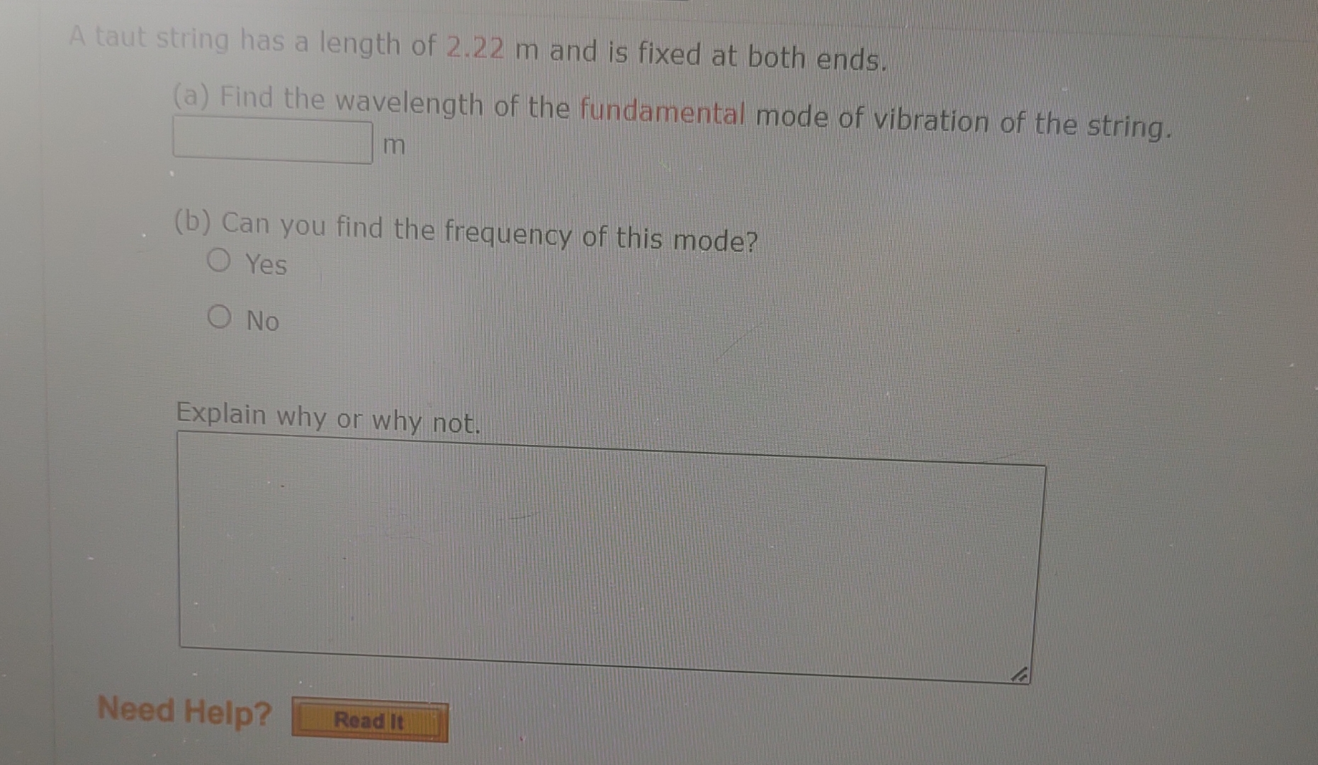Solved A taut string has a length of 2.22m ﻿and is fixed at | Chegg.com