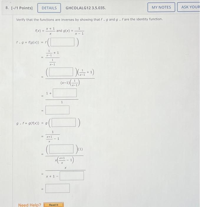 Solved Verify that the functions are inverses by showing | Chegg.com