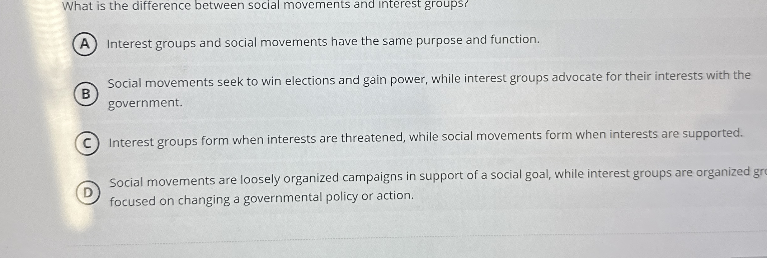Solved What is the difference between social movements and | Chegg.com