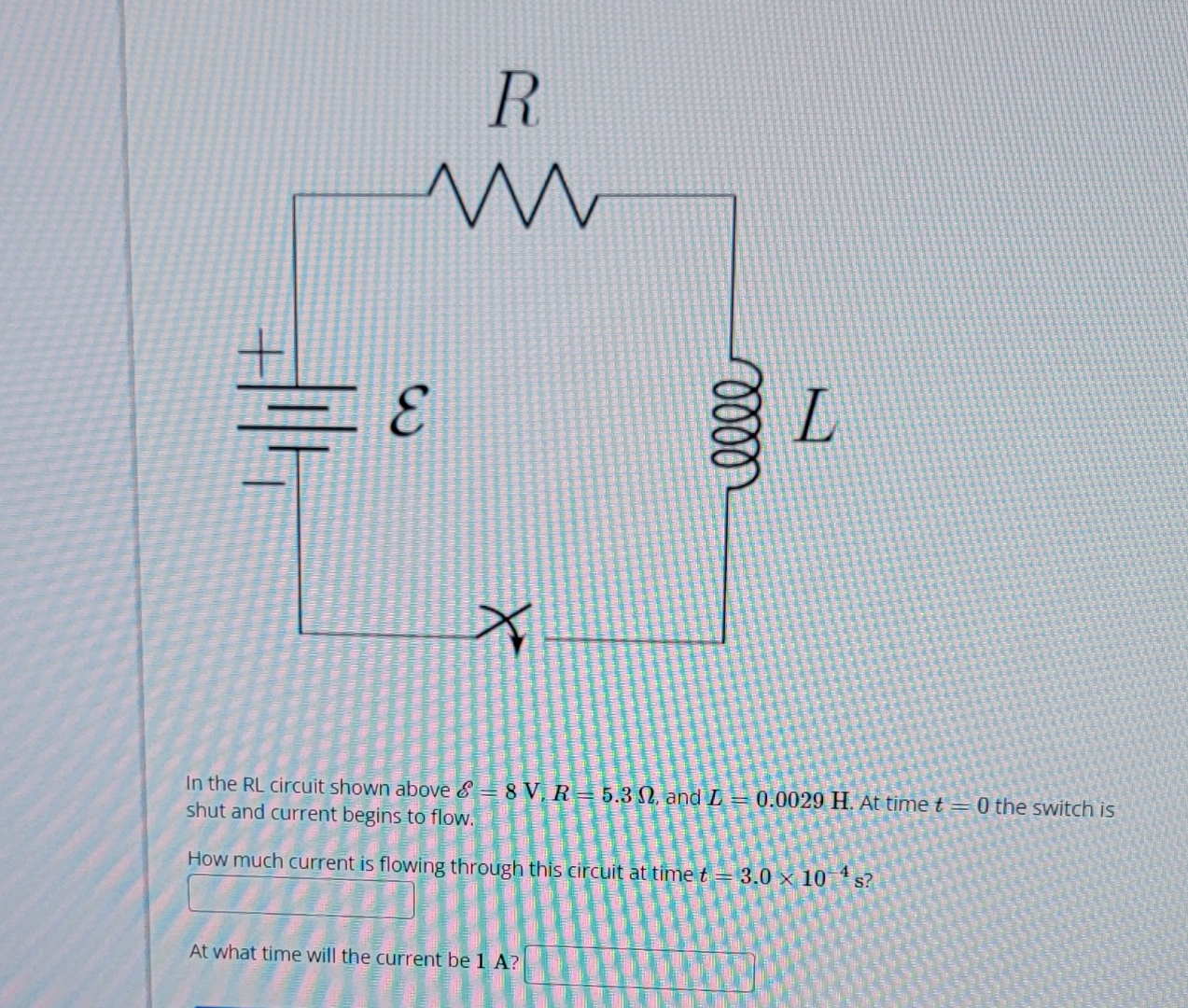 Solved In the RL circuit shown above E=8V,R=5.3Ω, ﻿and | Chegg.com