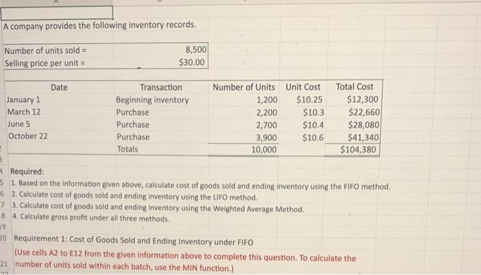 Solved A company provides the following inventory records. | Chegg.com