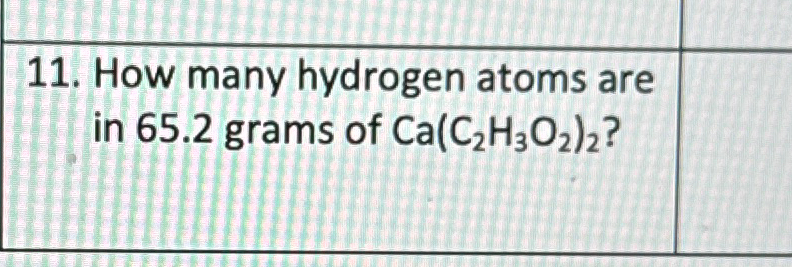 Solved How many hydrogen atoms are in 65.2 ﻿grams of | Chegg.com