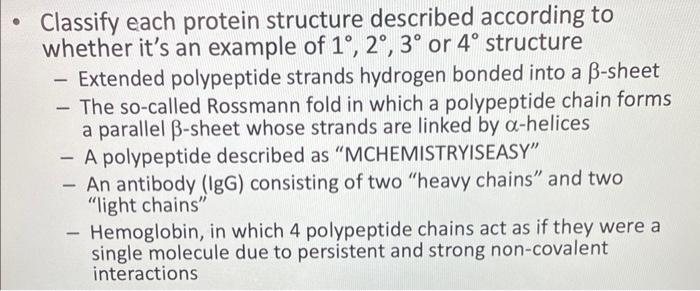 Solved Classify each protein structure described according | Chegg.com