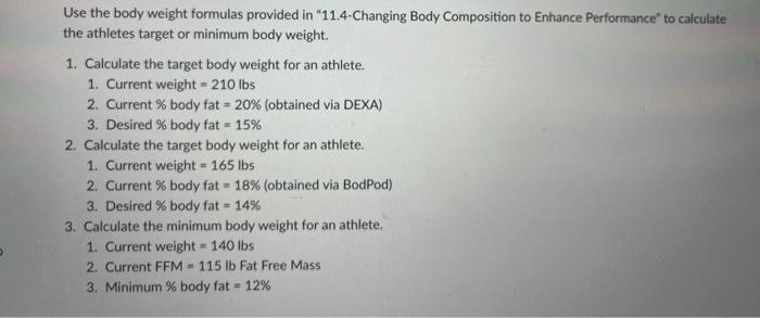 Solved Use the body weight formulas provided in | Chegg.com