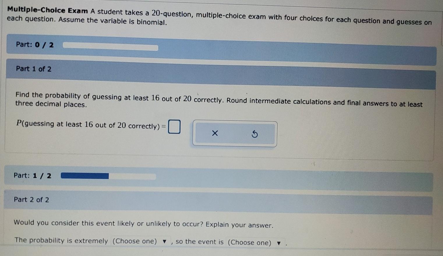 Solved Multiple Choice Exam A Student Takes A 20 question Chegg