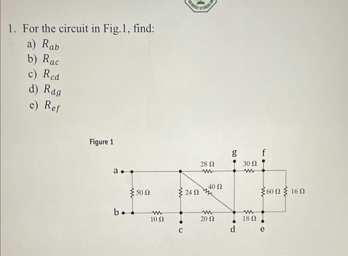 Solved 1. For the circuit in Fig.1, find: a) Rab b) Rac c) | Chegg.com
