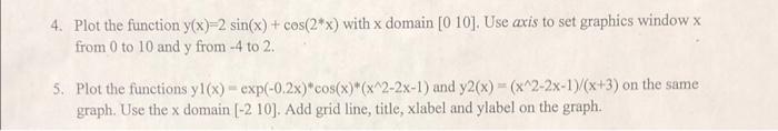 Solved 4. Plot the function y(x)=2sin(x)+cos(2∗x) with x | Chegg.com