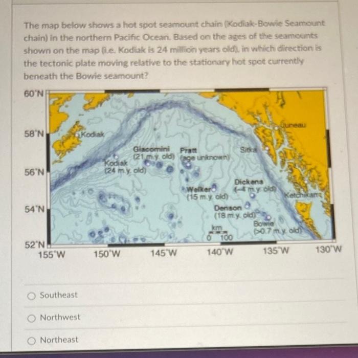 The map below shows a hot spot seamount chain | Chegg.com