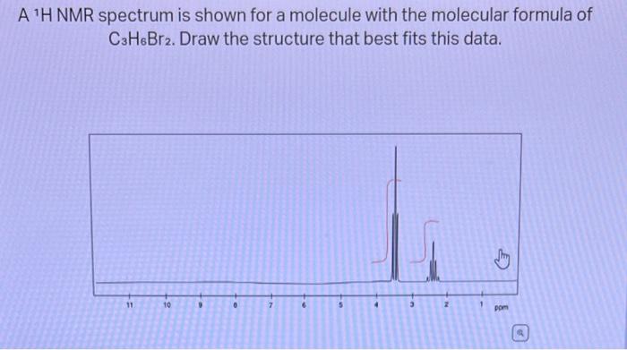 Solved A 1H NMR spectrum is shown for a molecule with the | Chegg.com