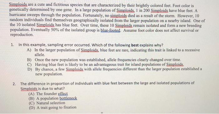 Solved Simploids are a cute and fictitious species that are | Chegg.com