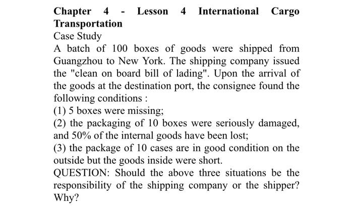 Solved Chapter 4 - Lesson 4 International Cargo | Chegg.com