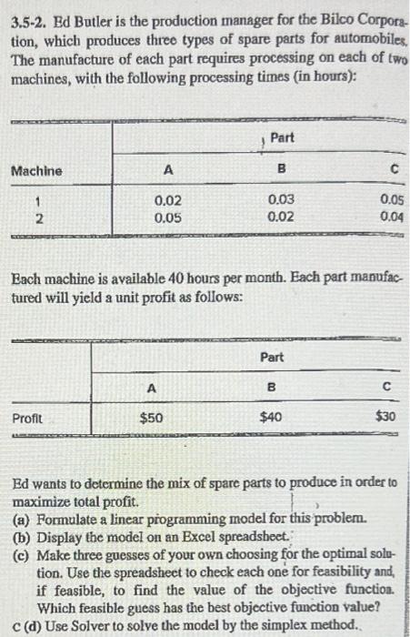 Solved 3.5-2. Bd Butler is the production manager for the | Chegg.com