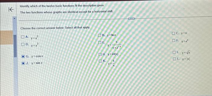Solved Identify which of the twelve basic functions fit the | Chegg.com