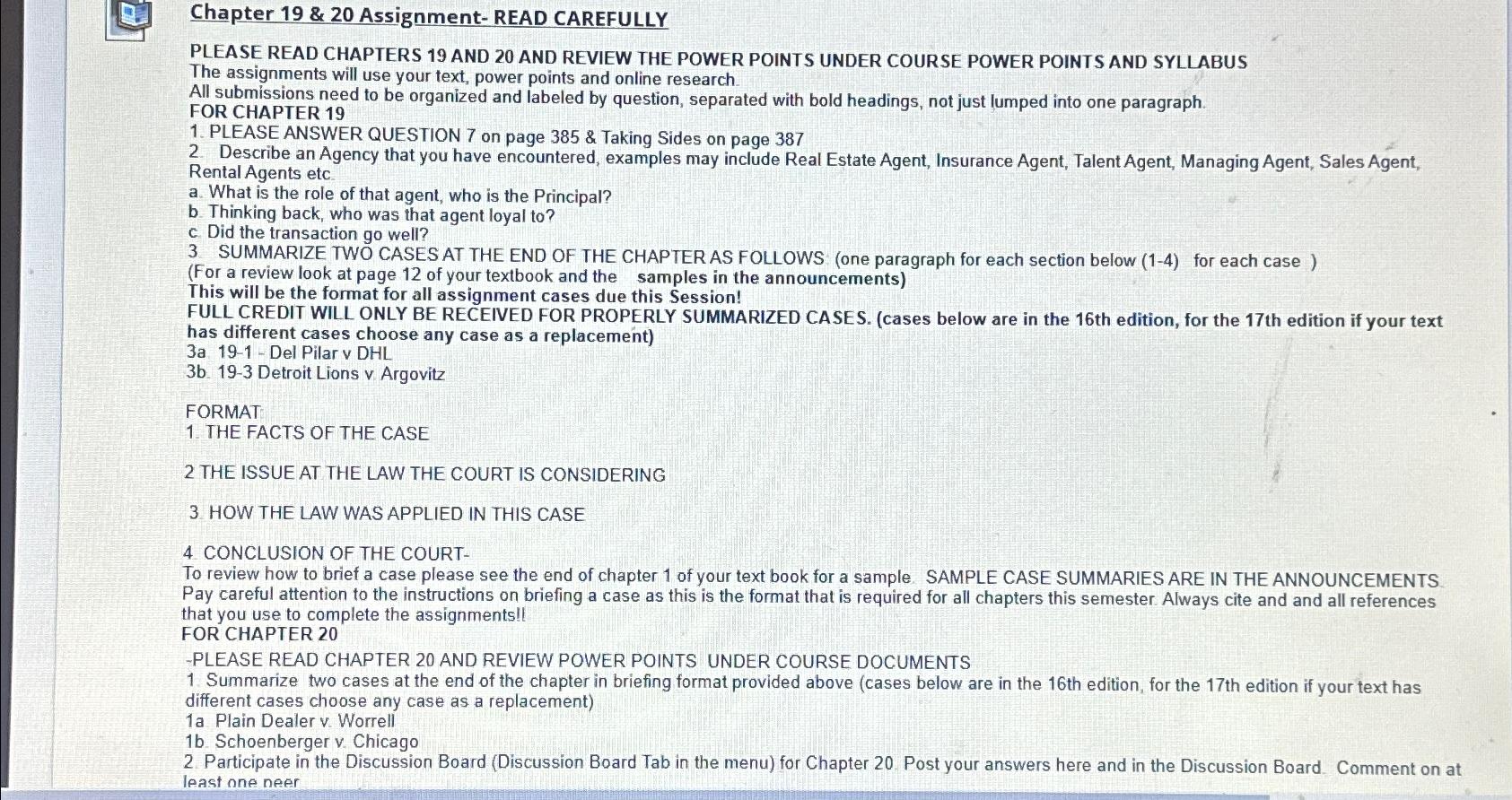 Solved Chapter 19 ﻿& 20 ﻿Assignment- ﻿READ CAREFULLYPLEASE | Chegg.com