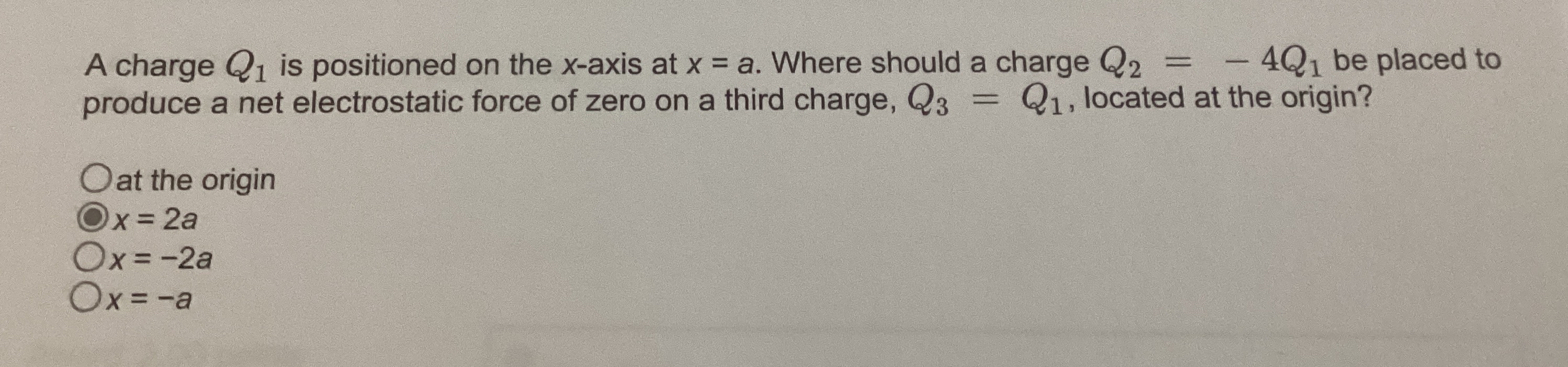 Solved A charge Q1 ﻿is positioned on the x-axis at x=a. | Chegg.com