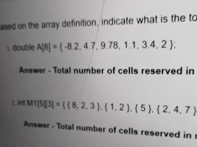 Solved ased on the array definition, indicate what is the 1. | Chegg.com
