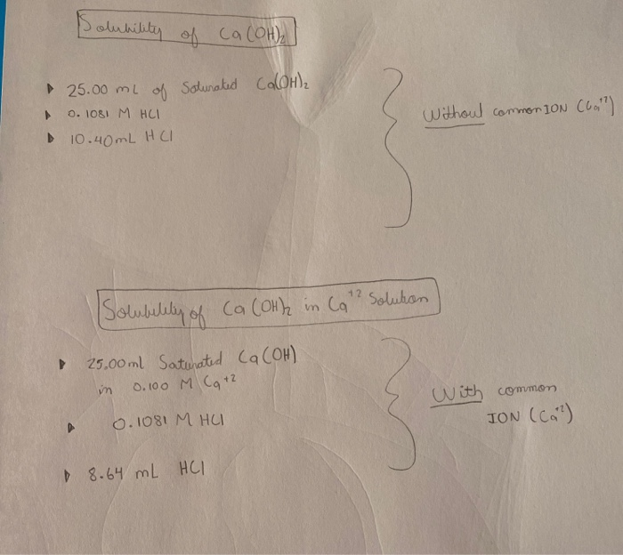 Solved Solubility of CaCOH I 25.00 mL of Sotunated CaOH)2 o. | Chegg.com