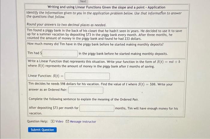 Solved Writing and using Linear Functions Given the slope | Chegg.com