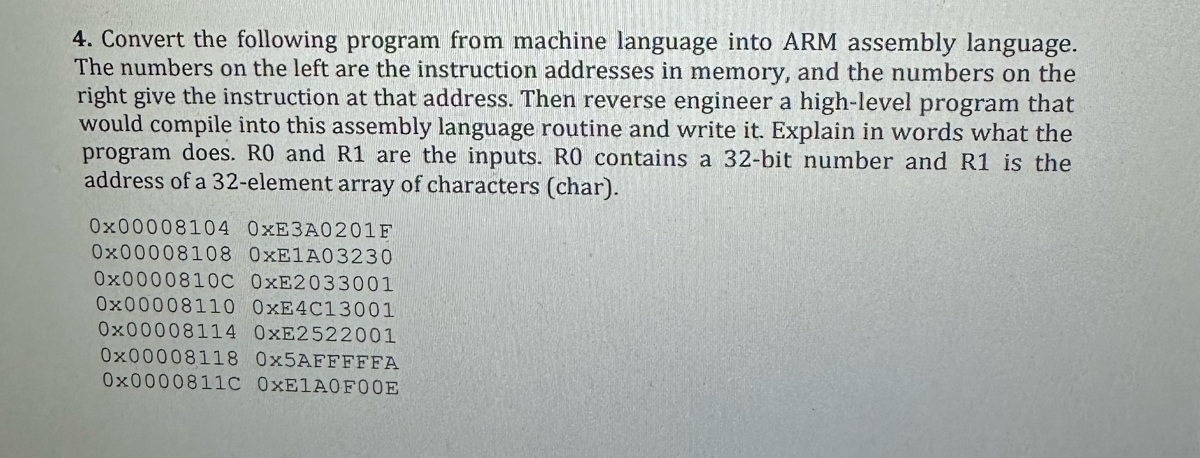 Convert the following program from machine language | Chegg.com