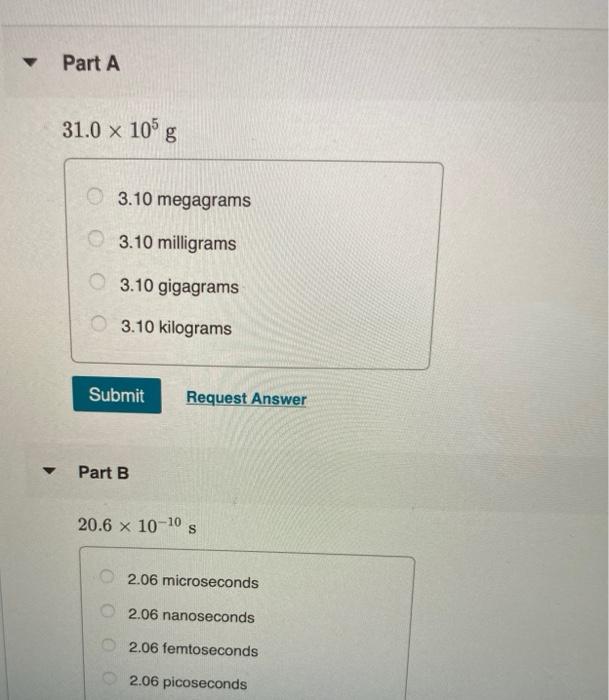 Solved Part A 31.0 x 105 g 3.10 megagrams 3.10 milligrams | Chegg.com