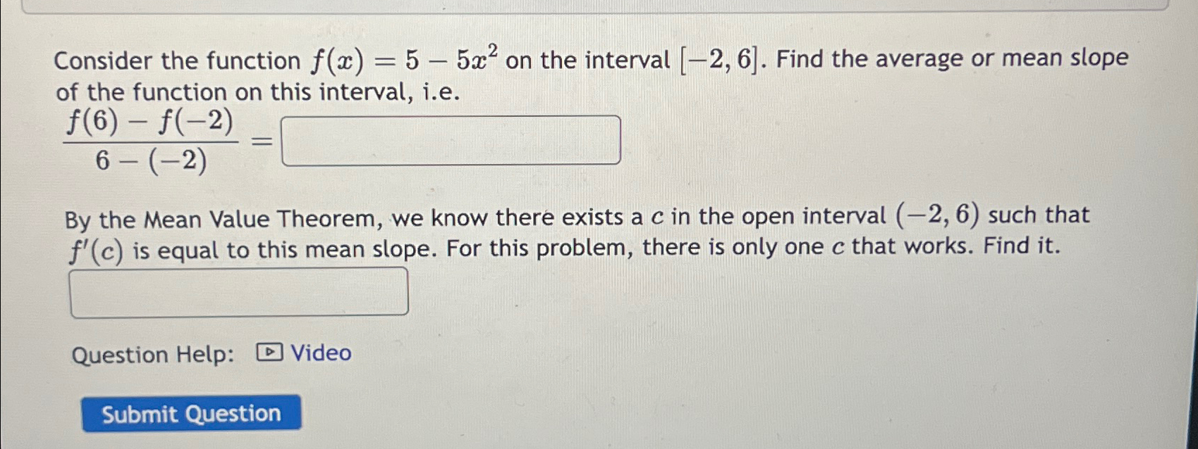 Solved Consider the function f(x)=5-5x2 ﻿on the interval | Chegg.com