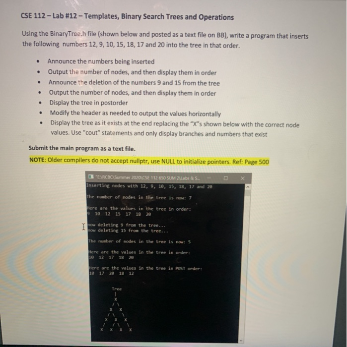 Cse 112 Lab 12 Templates Binary Search Trees 