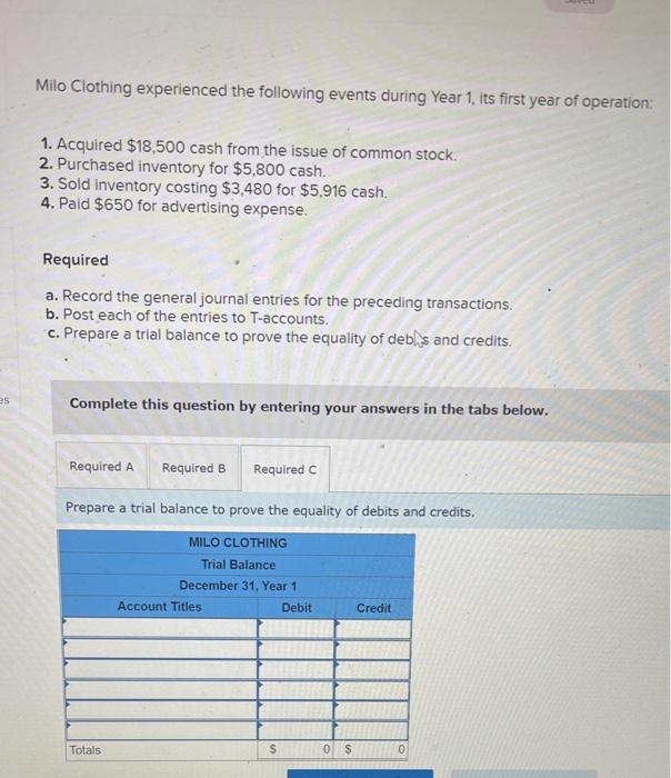 Solved Milo Clothing experienced the following events during | Chegg.com Solved Milo Clothing experienced the following events during | Chegg.com