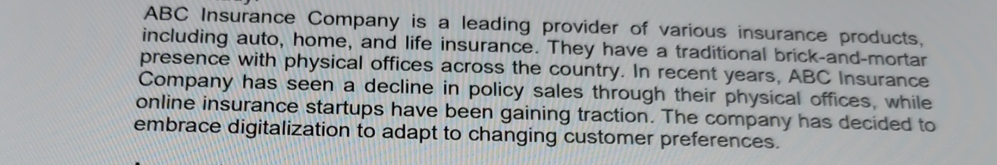 Solved ABC Insurance Company is a leading provider of | Chegg.com