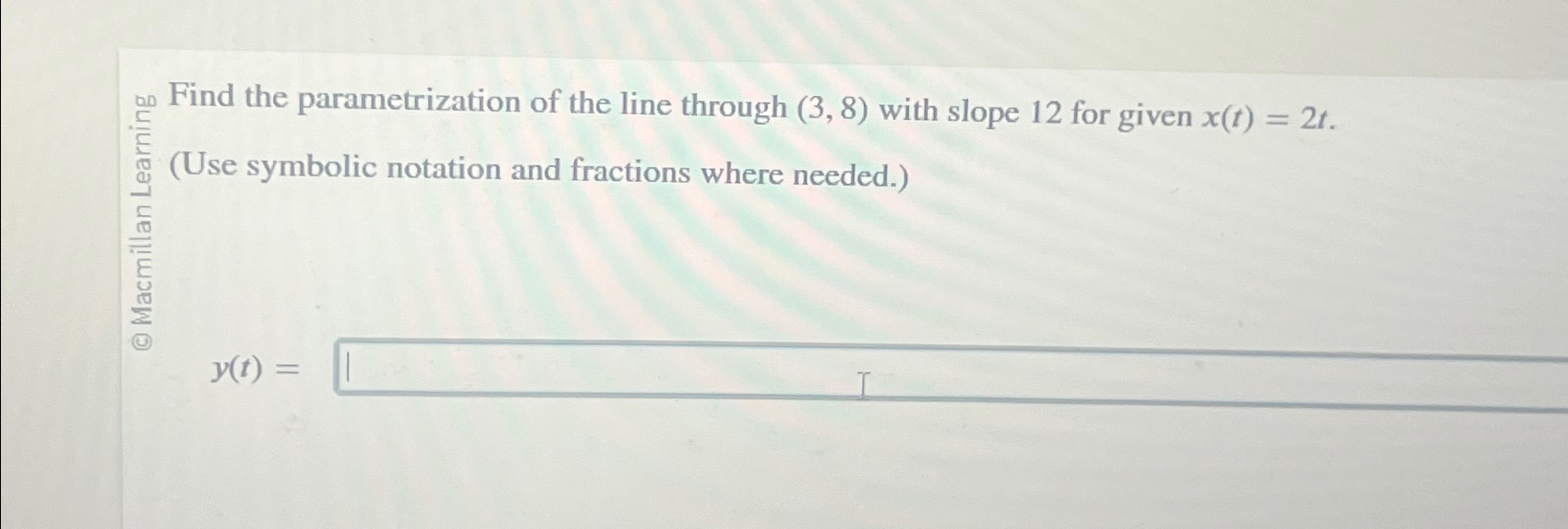 Solved Find the parametrization of the line through (3,8) | Chegg.com