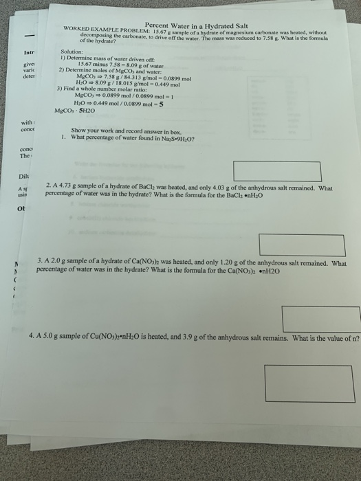 Solved Percent Water in a Hydrated Salt WORKED EXAMPLE | Chegg.com