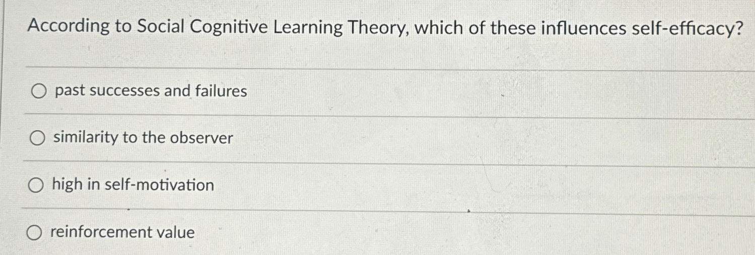 Solved According to Social Cognitive Learning Theory, which | Chegg.com