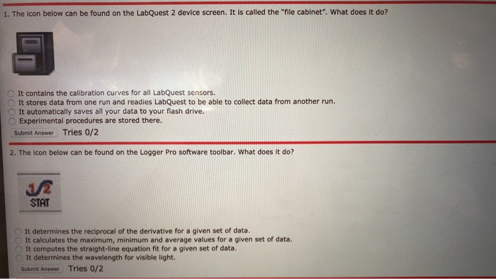 Solved 1. The icon below can be found on the LabQuest 2 | Chegg.com