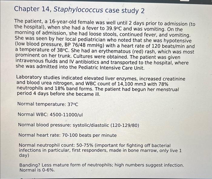 Solved Chapter 14, Staphylococcus case study 2 The patient, | Chegg.com