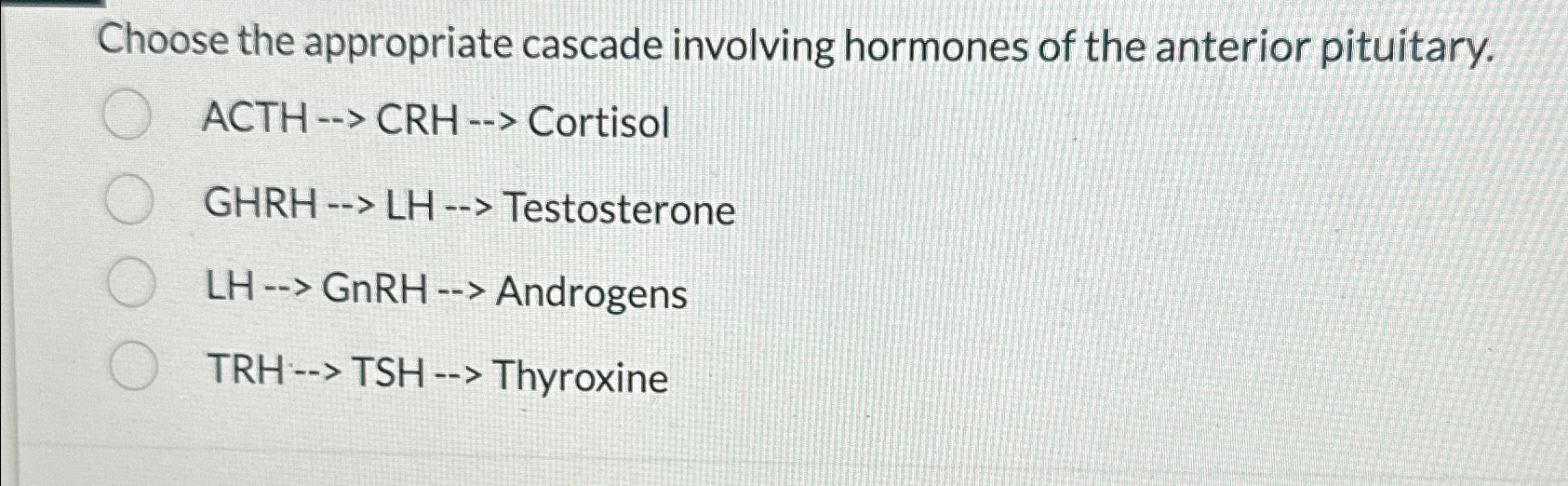 Solved Choose the appropriate cascade involving hormones of | Chegg.com